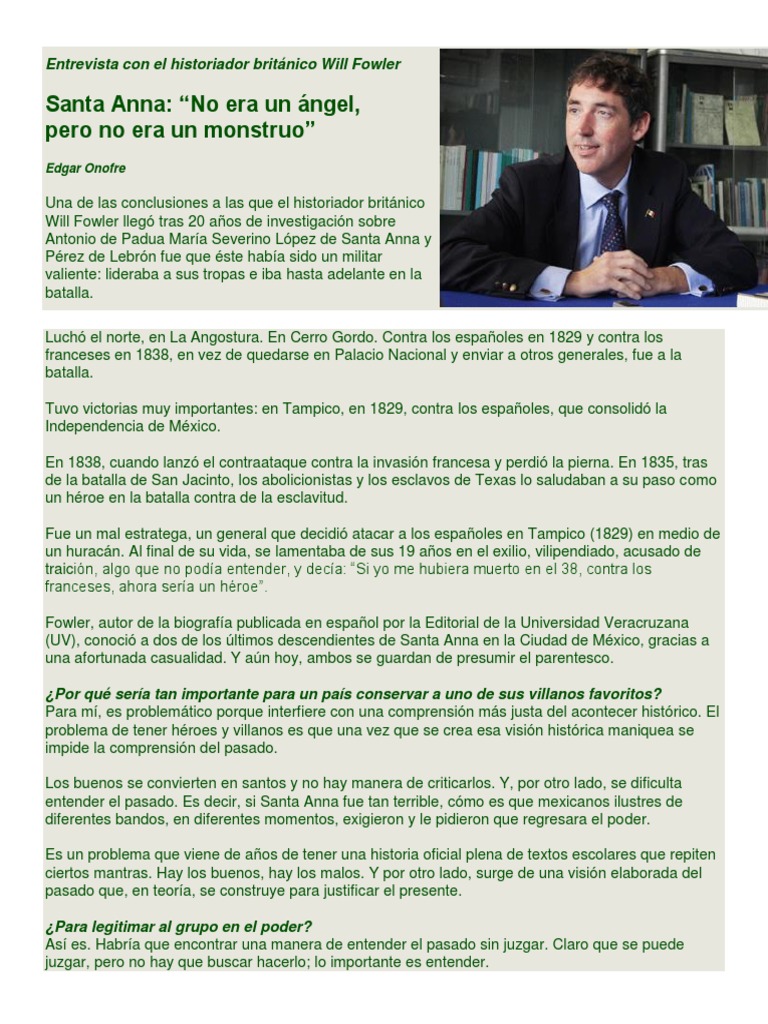 Entrevista con el historiador británico Will Fowler sobre Santa Anna ...