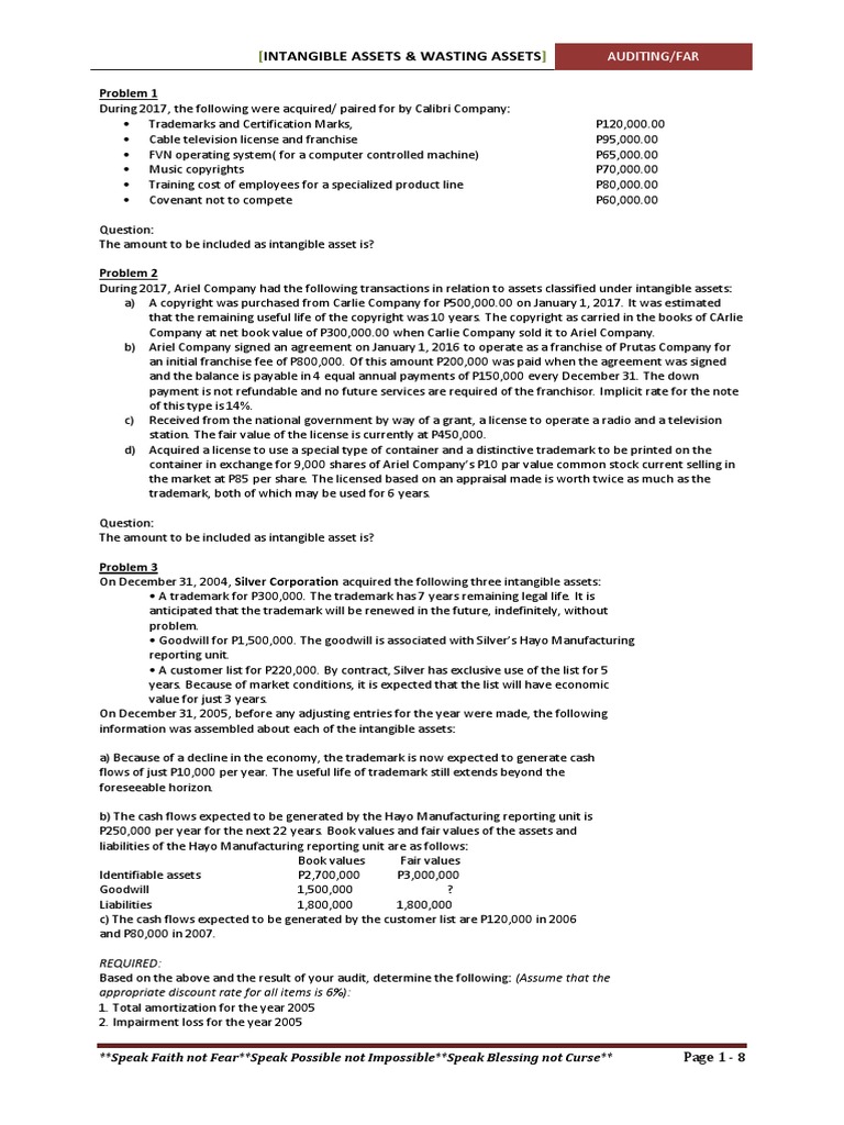 Intangibles and Wasting Asset | PDF | Book Value | Depreciation