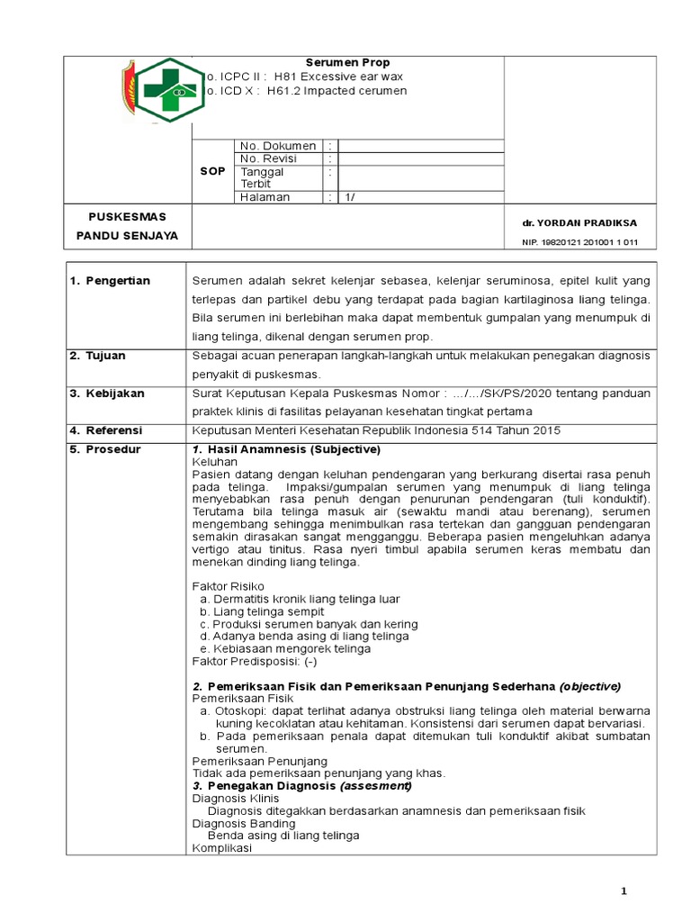 SOP Serumen Prop | PDF