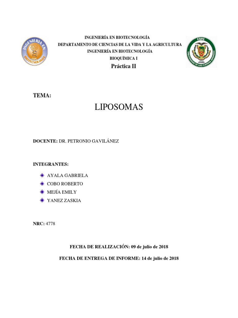 Informe de Liposomas | PDF | Bicapa lipídica | Lípido
