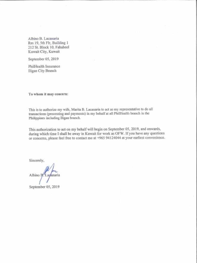 Authorization Letter To Philhealth PDF | PDF