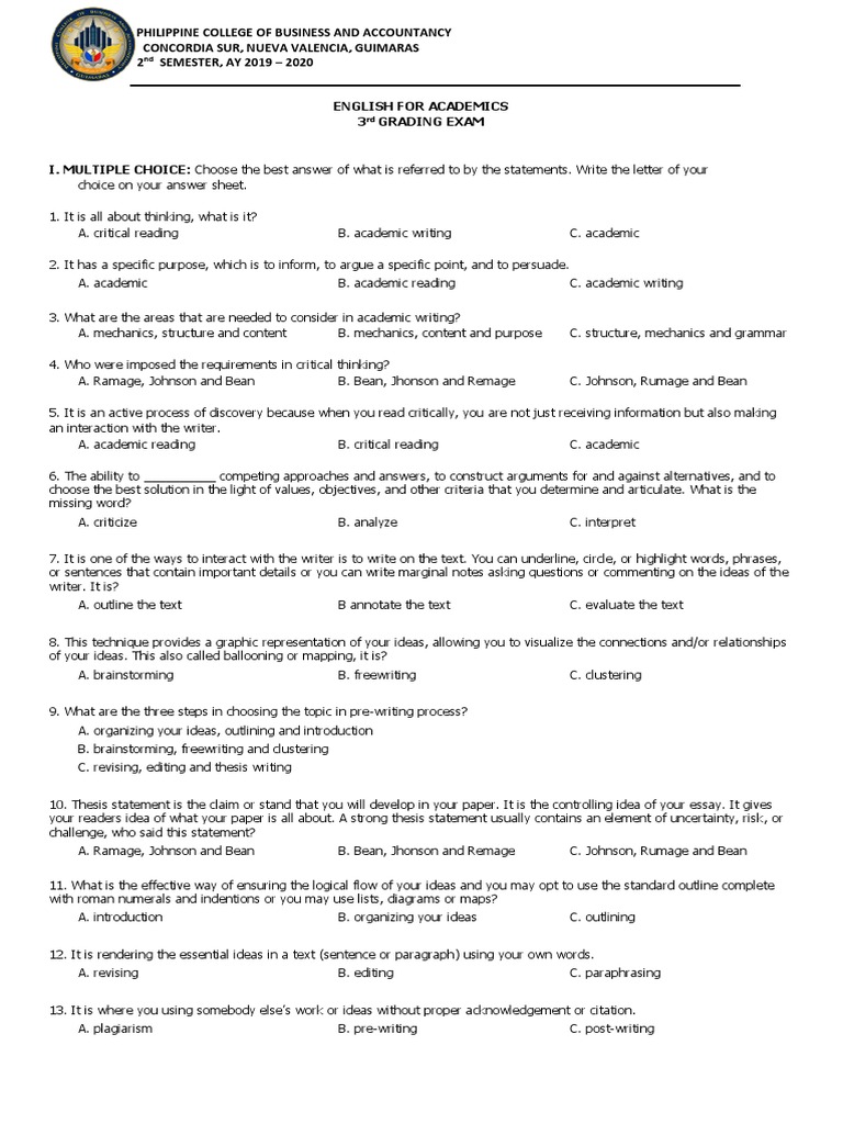 English for Academics Exam Guide | PDF | Brainstorming | Test (Assessment)