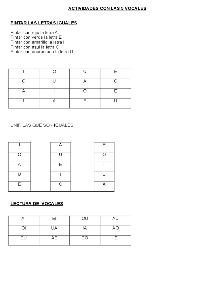Actividades Con Las 5 Vocales | PDF