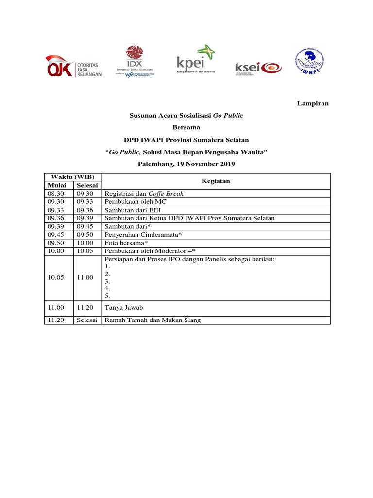 Sosialisasi Go Public DPD IWAPI Sumsel | PDF
