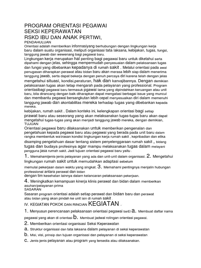 Program Orientasi Pegawai Baru RSKD | PDF