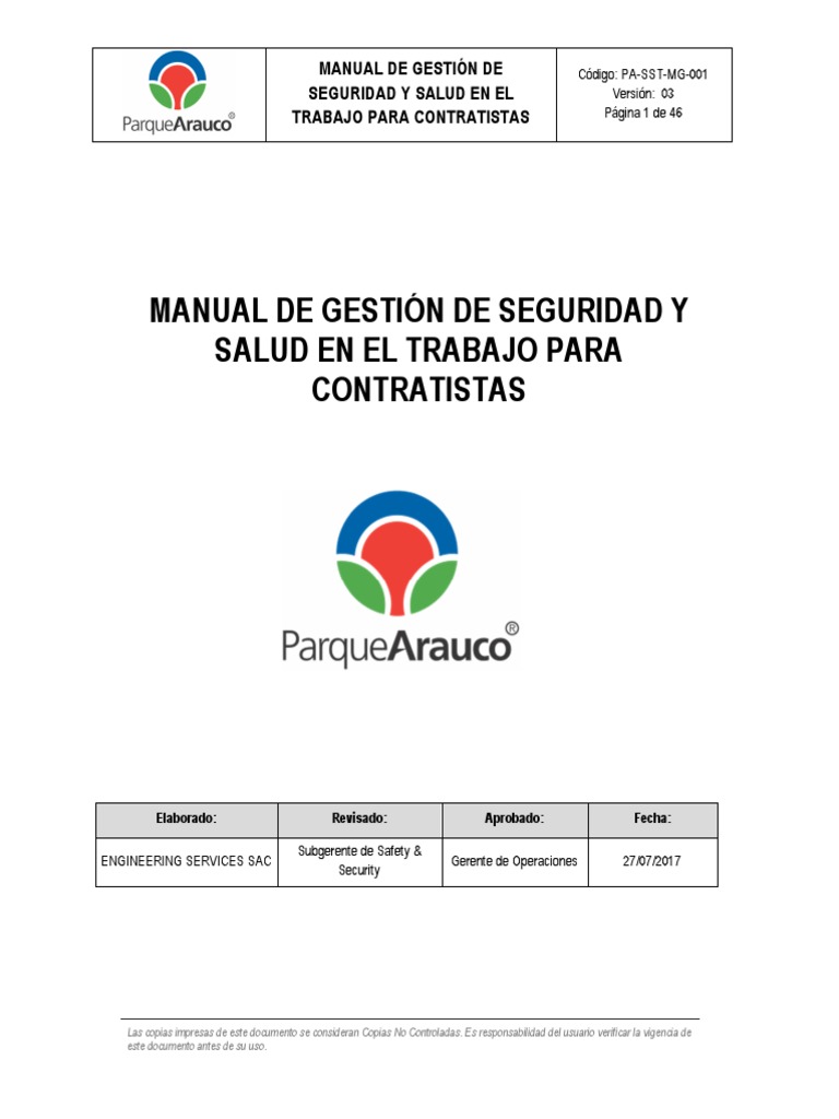 PA-SST-MG-001 Manual de Gestión de SST para Contratistas v3 PDF | PDF | Business | Labor