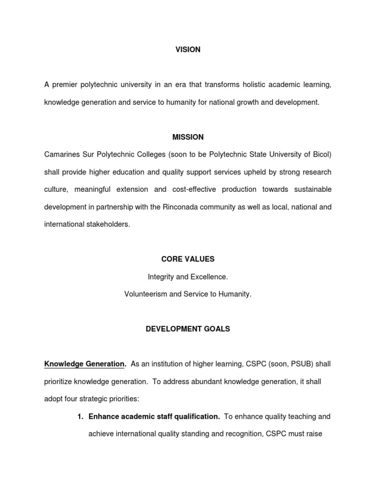 VISION Mission Goals | PDF | Sustainability | University