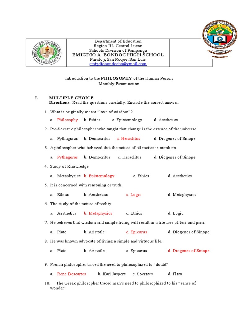 Aswer Philo Exam | Download Free PDF | Opinion | Plato