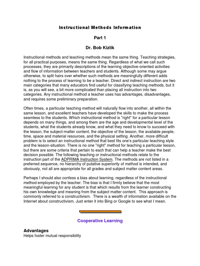 Instructional Methods Information | PDF | Lecture | Teaching Method