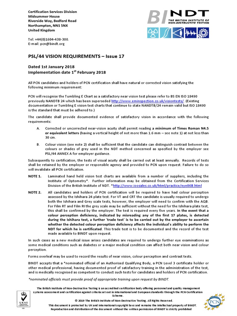Vision Test Format PCN | PDF | Visual Acuity | Nondestructive Testing