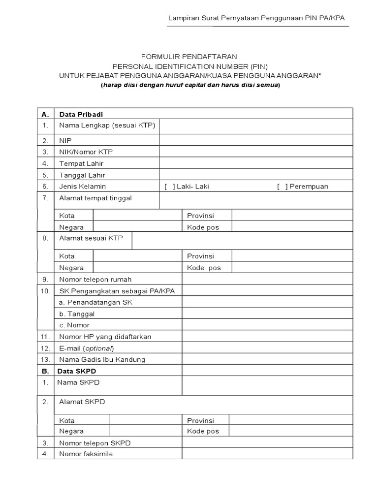 FORMAT Surat Pernyataan+Permohonan Username SP2D Elektronik | PDF