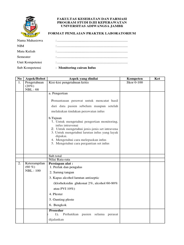 SOP Monitoring Ciairan Infus | PDF