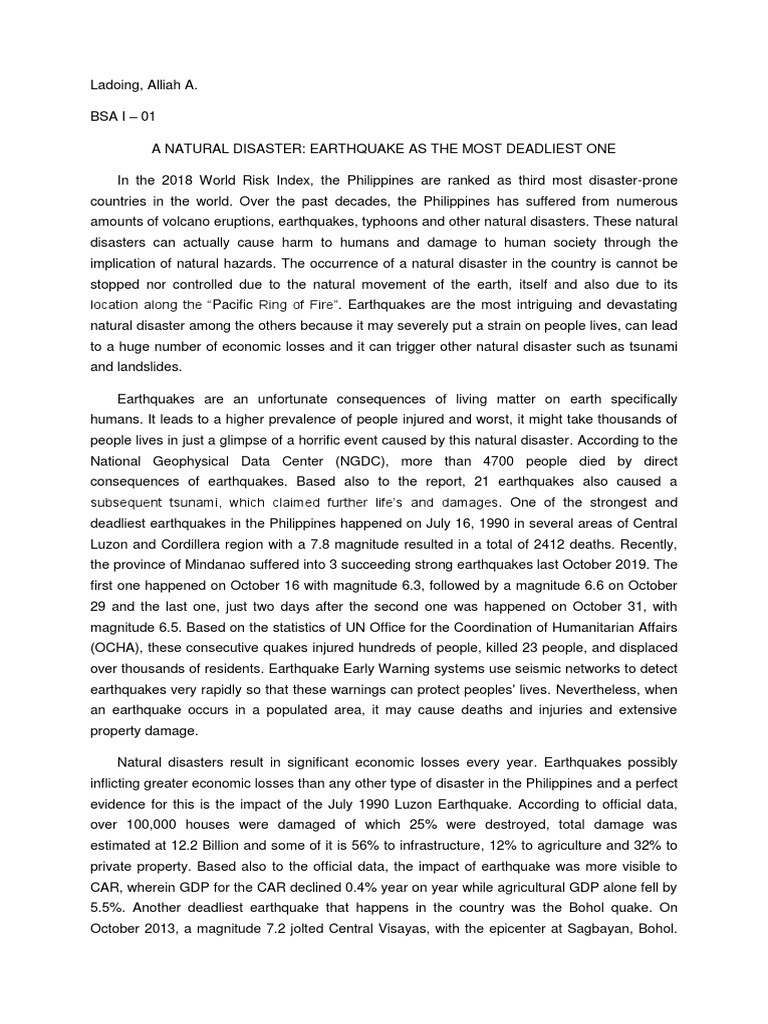 Natural Disaster Position Paper | PDF | Natural Disasters | Earthquakes