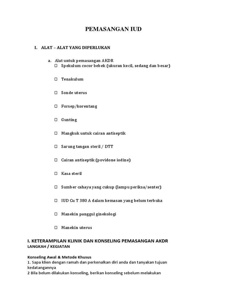 PEMASANGAN IUD Checklist | PDF