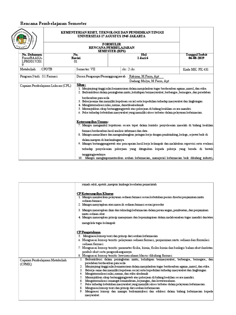 Form RPS CPOTB S1 Farmasi Ok | PDF