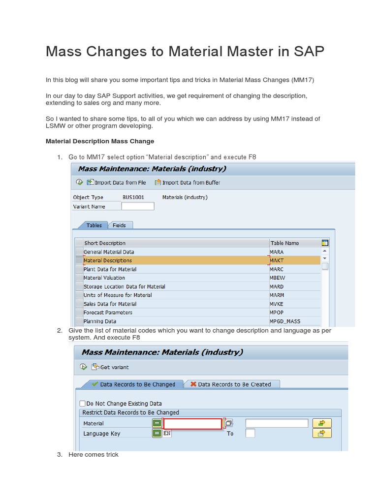 Tips for Mass Changes in SAP MM17 | PDF