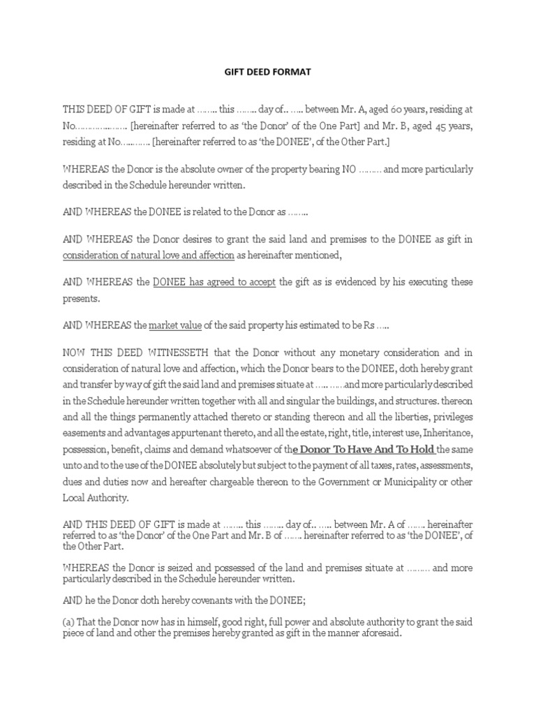 Gift Deed Format | PDF | Property | Government
