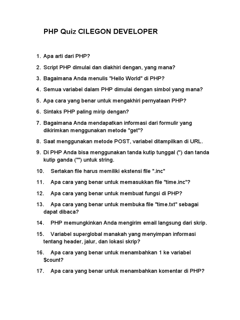 Quiz PHP PDF | PDF | Komputer
