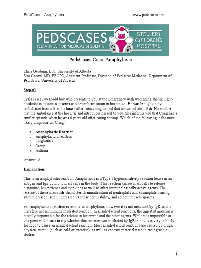 Anaphylaxis Case PedsCases | PDF | Diseases And Disorders | Medicine