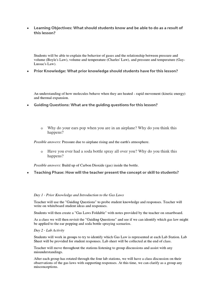 Learning Objectives | PDF | Gases | Teachers
