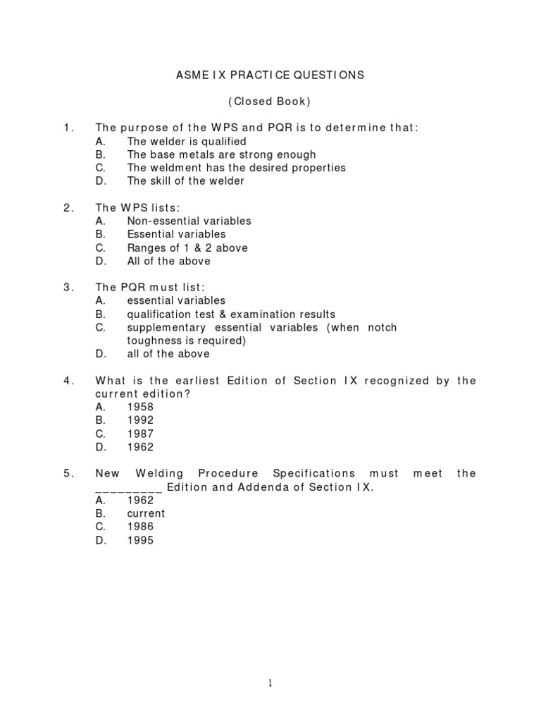 ASME Section-IX Questions | PDF | Welding | Construction