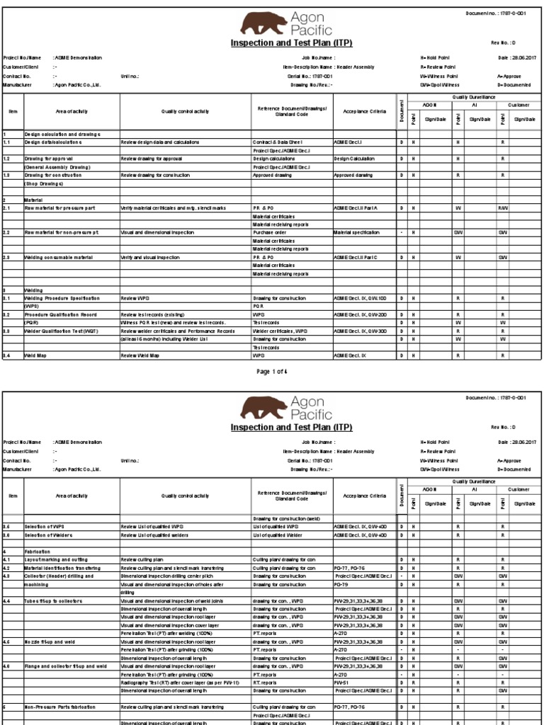 ITP Sample | PDF | Specification (Technical Standard) | Business Process