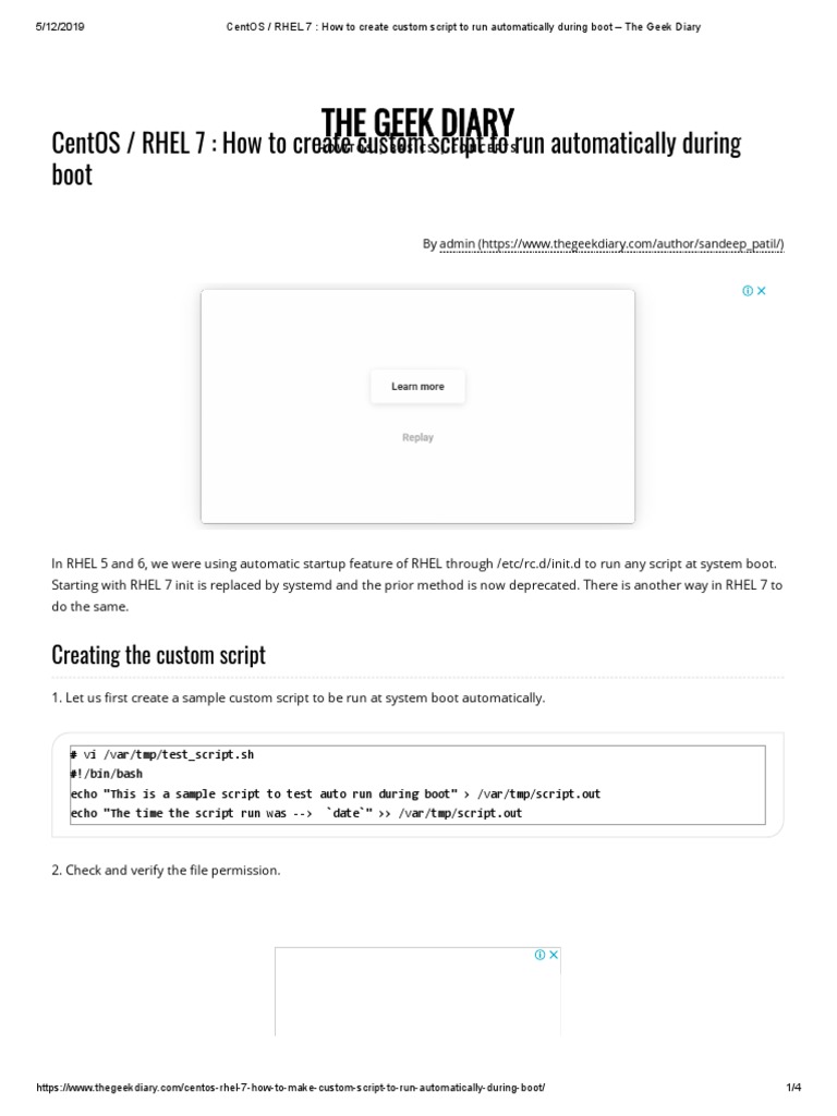 CentOS - RHEL 7 - How To Create Custom Script To Run Automatically During Boot - The Geek Diary ...