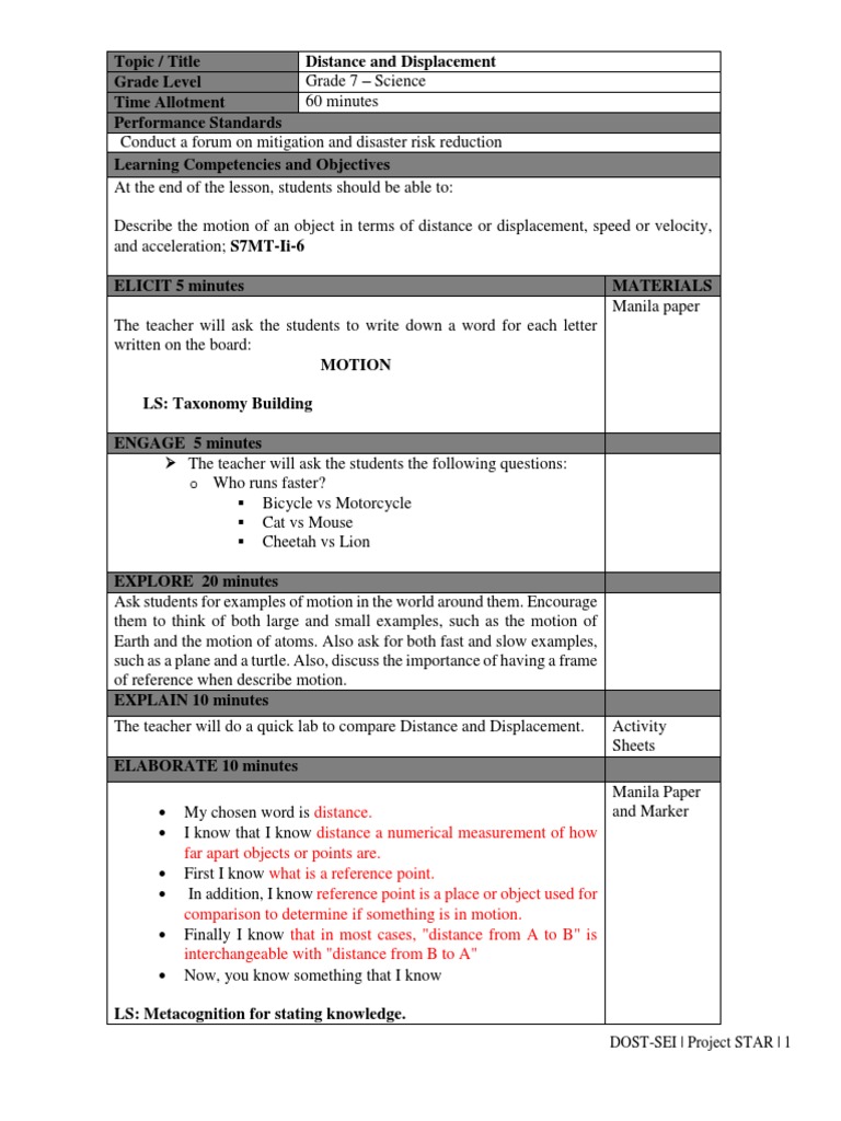 Distance vs. Displacement | PDF | Teaching | Physics