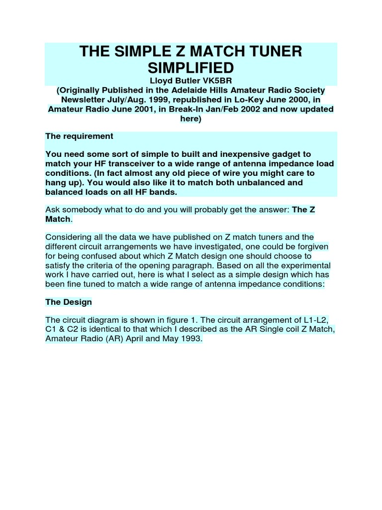 Amateur Radio Z Match Tuner Guide | PDF | Series And Parallel Circuits ...