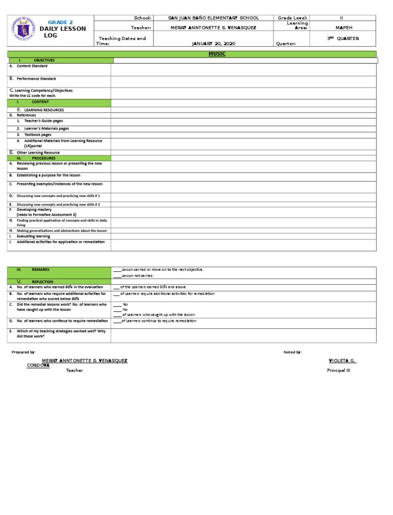 Mapeh DLL - Template! | PDF | Teachers | Education Theory