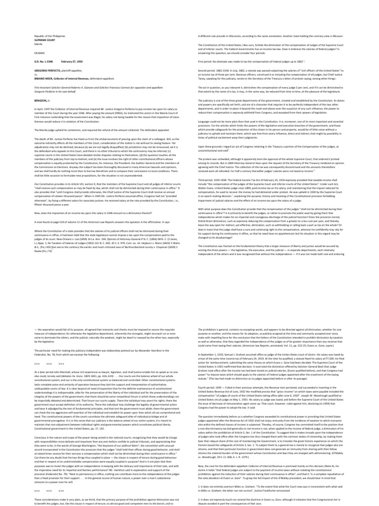 Gregorio Perfecto vs. Viviano Meer (85 Phil 552) | PDF | Federal ...