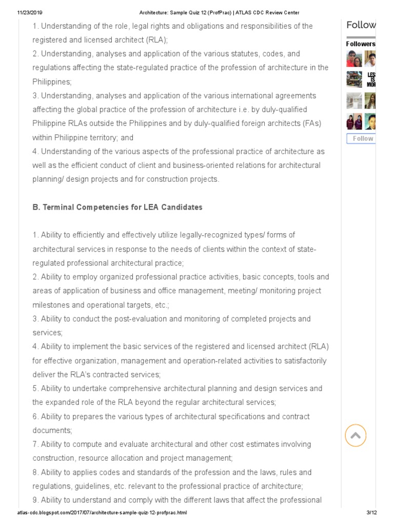 Architecture - Sample Quiz 12 (ProfPrac) - ATLAS CDC Review Center | PDF | Profession ...