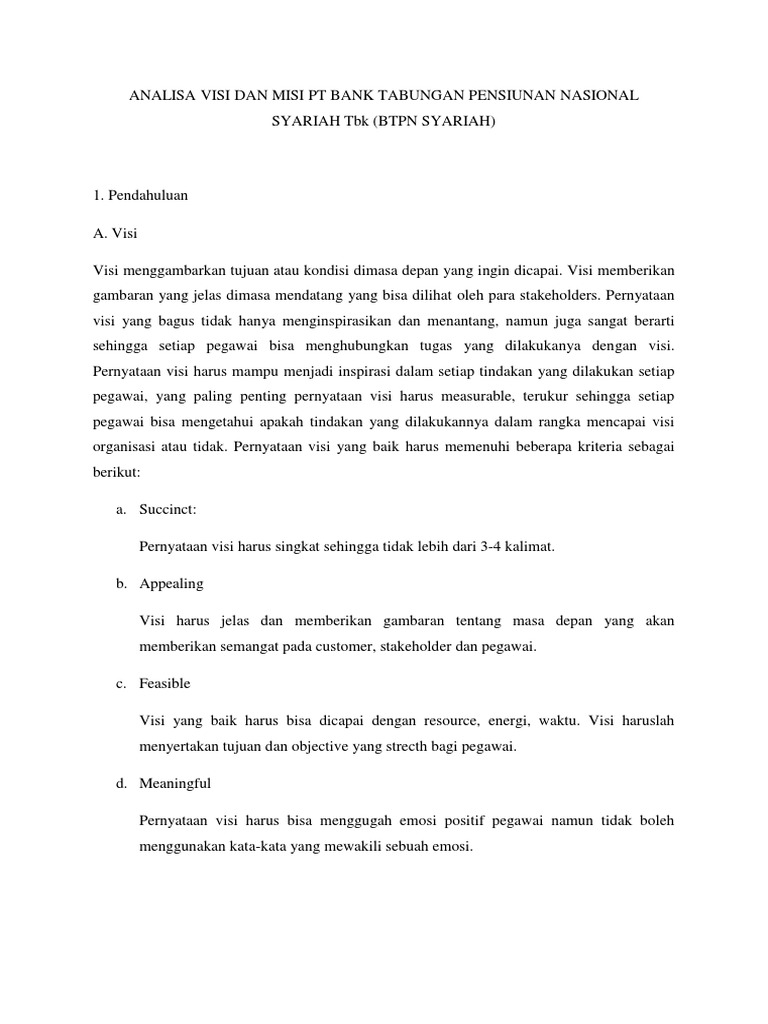 Visi Dan Misi BTPS Irma Syva | PDF