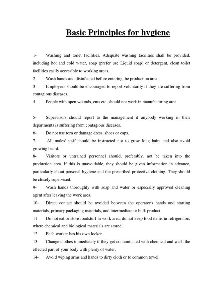 Basic Principle For Hygiene | PDF | Wellness