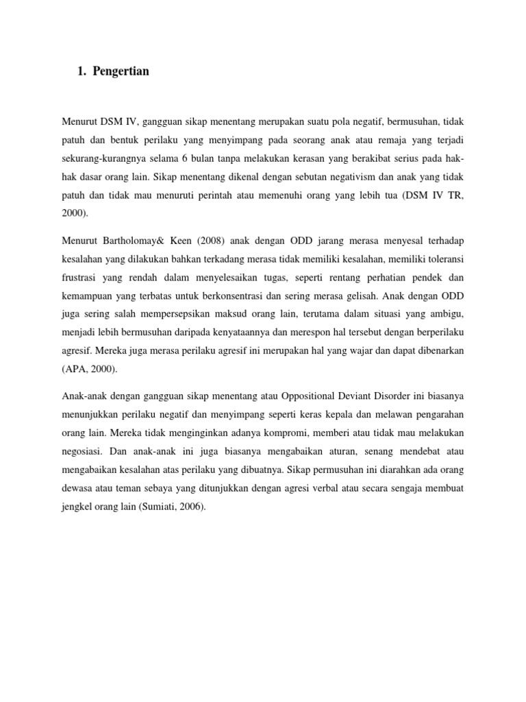 Makalah Perilaku Menentang Pada Anak Atau ODD | PDF