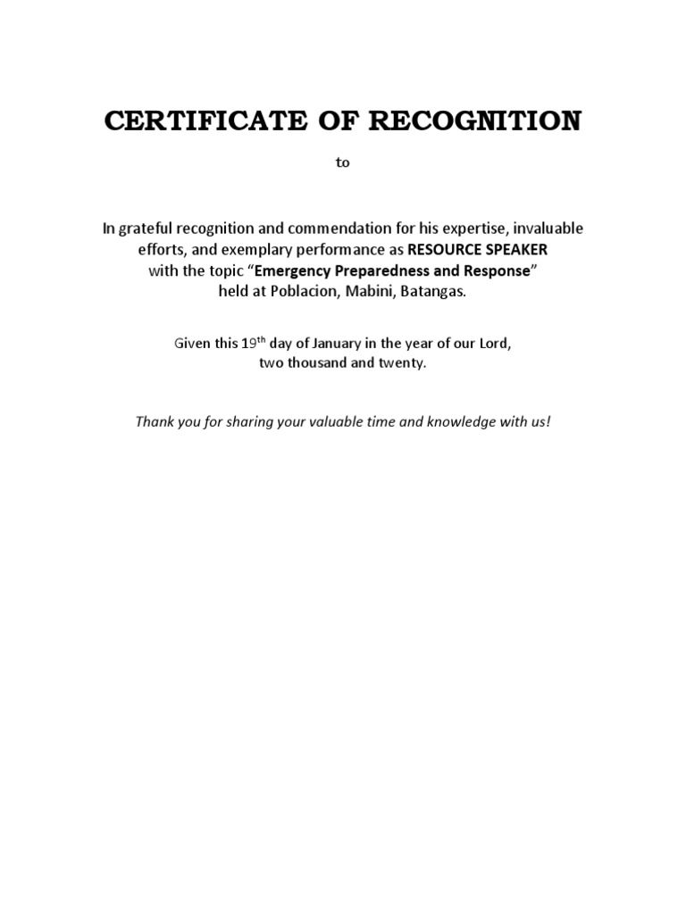 Certificate of Recognition | PDF