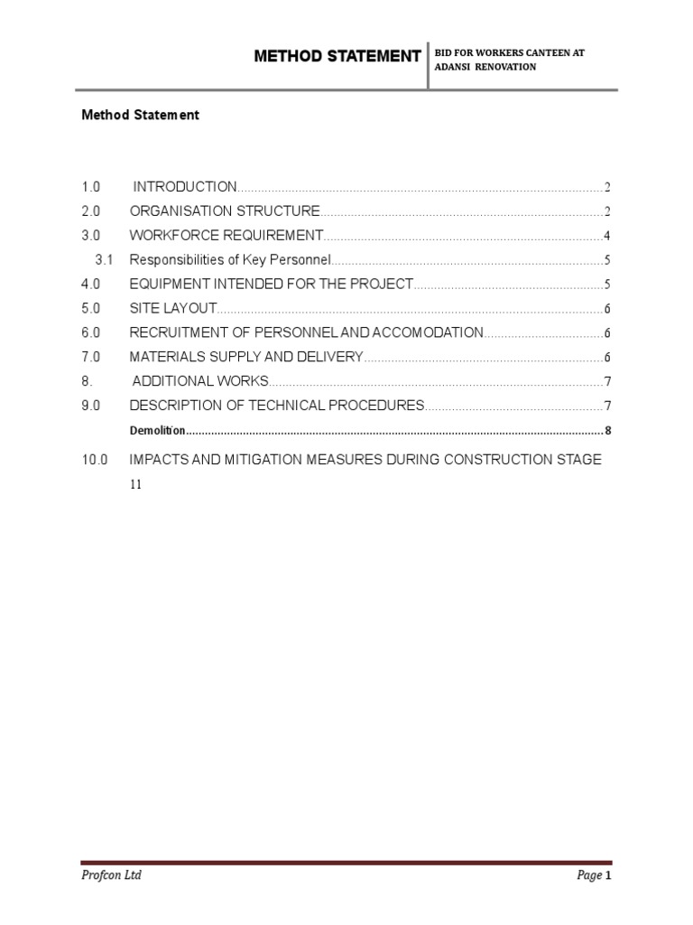 Method Statement - Workers Canteen at Adansi | PDF | Concrete | Mortar (Masonry)