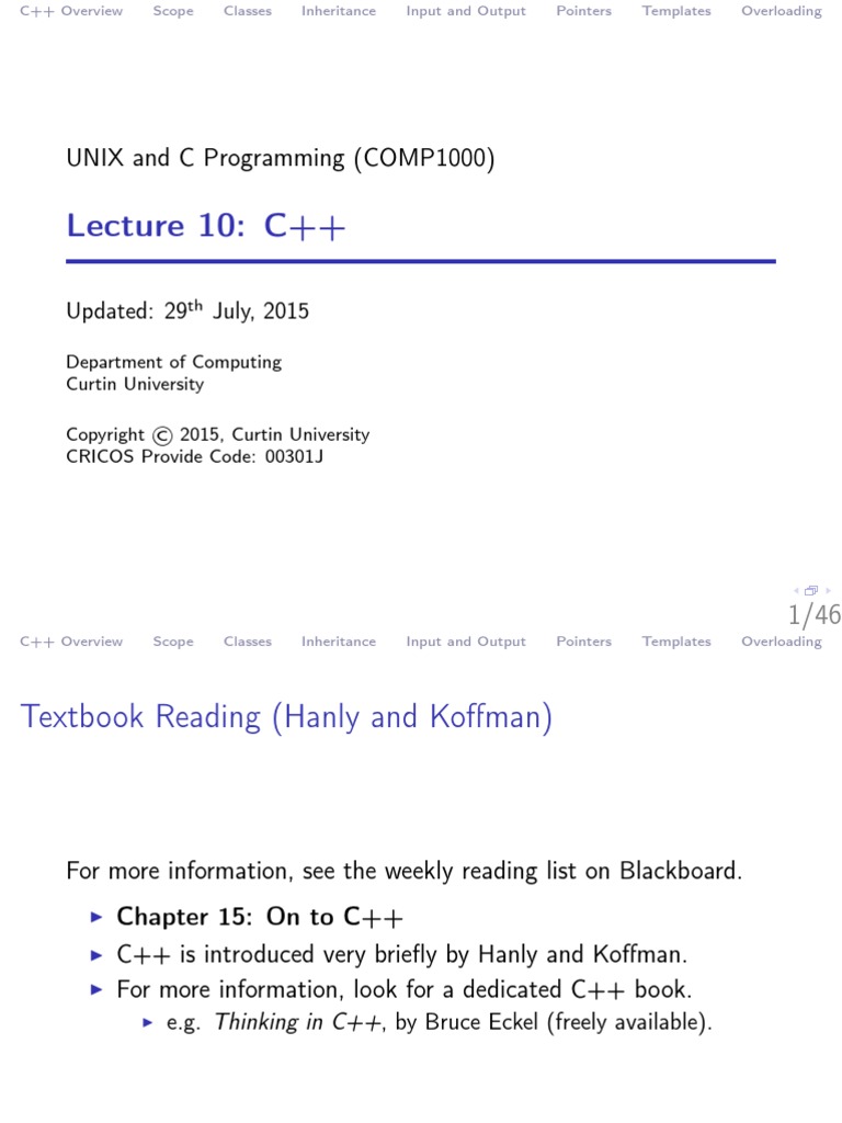 UCP 2015s2 Lecture10 C++ | PDF | C++ | Method (Computer Programming)