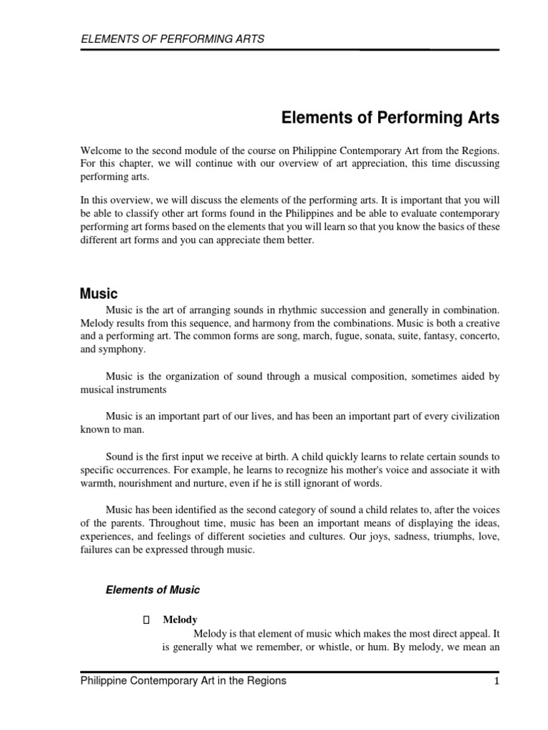 Elements of Performing Arts Overview | PDF | Dances | Pitch (Music)