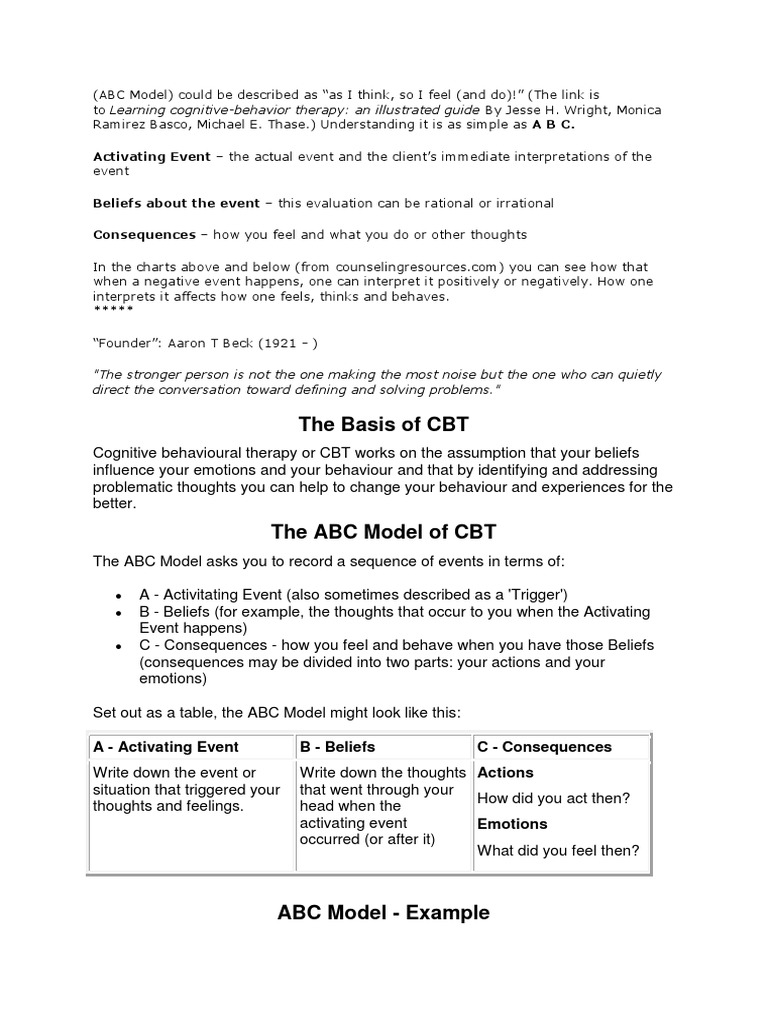 ABC Model | PDF | Cognitive Behavioral Therapy | Thought