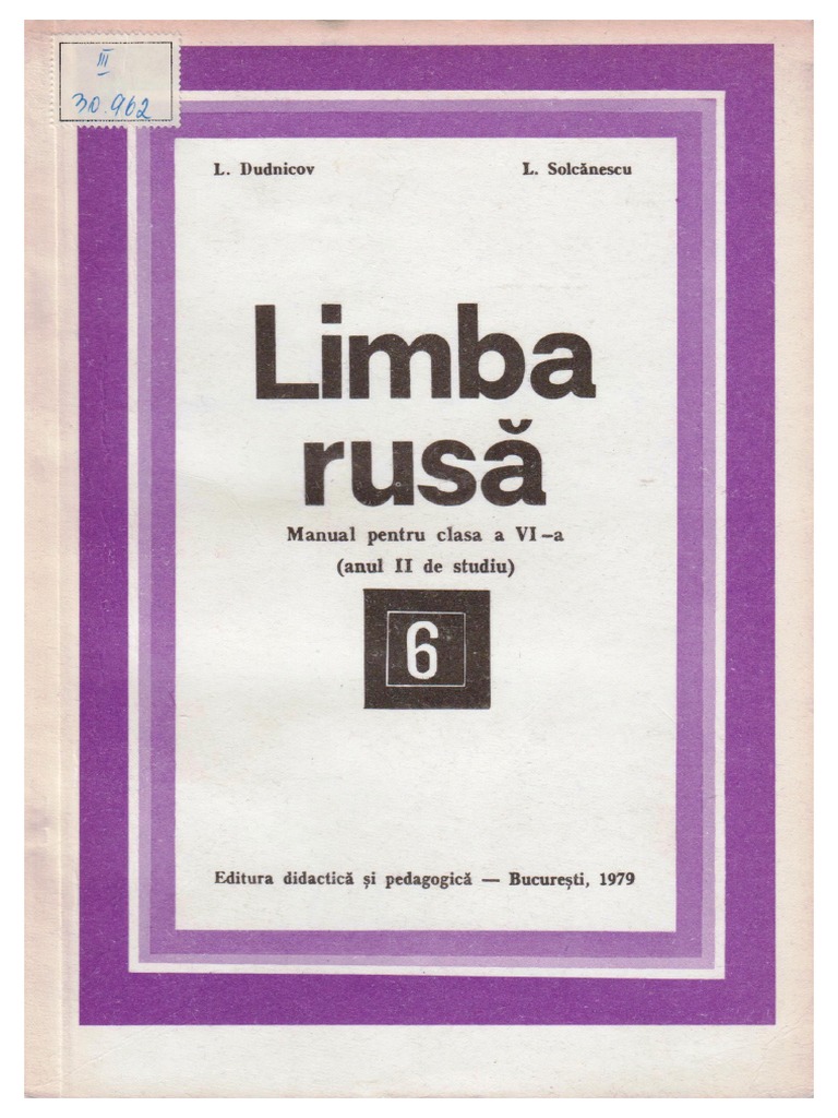 Manual Pentru Limba Rusa, Cls. A VI-a, Anul II de Studiu PDF | PDF