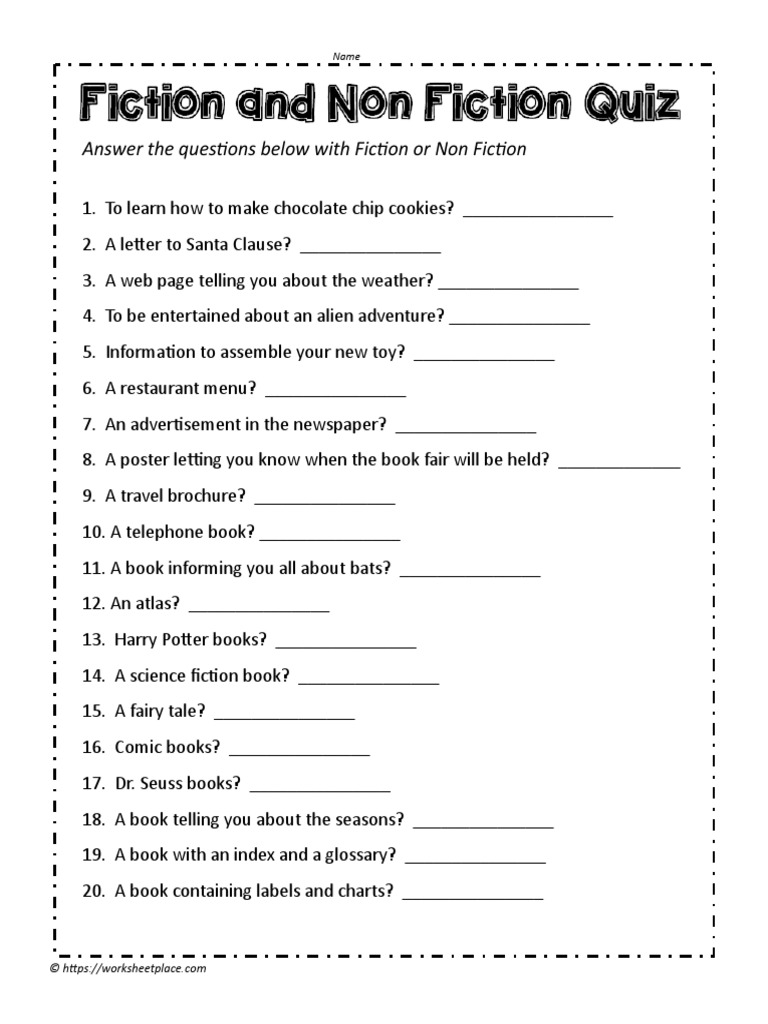 Fiction or Nonfiction Worksheet PDF | PDF