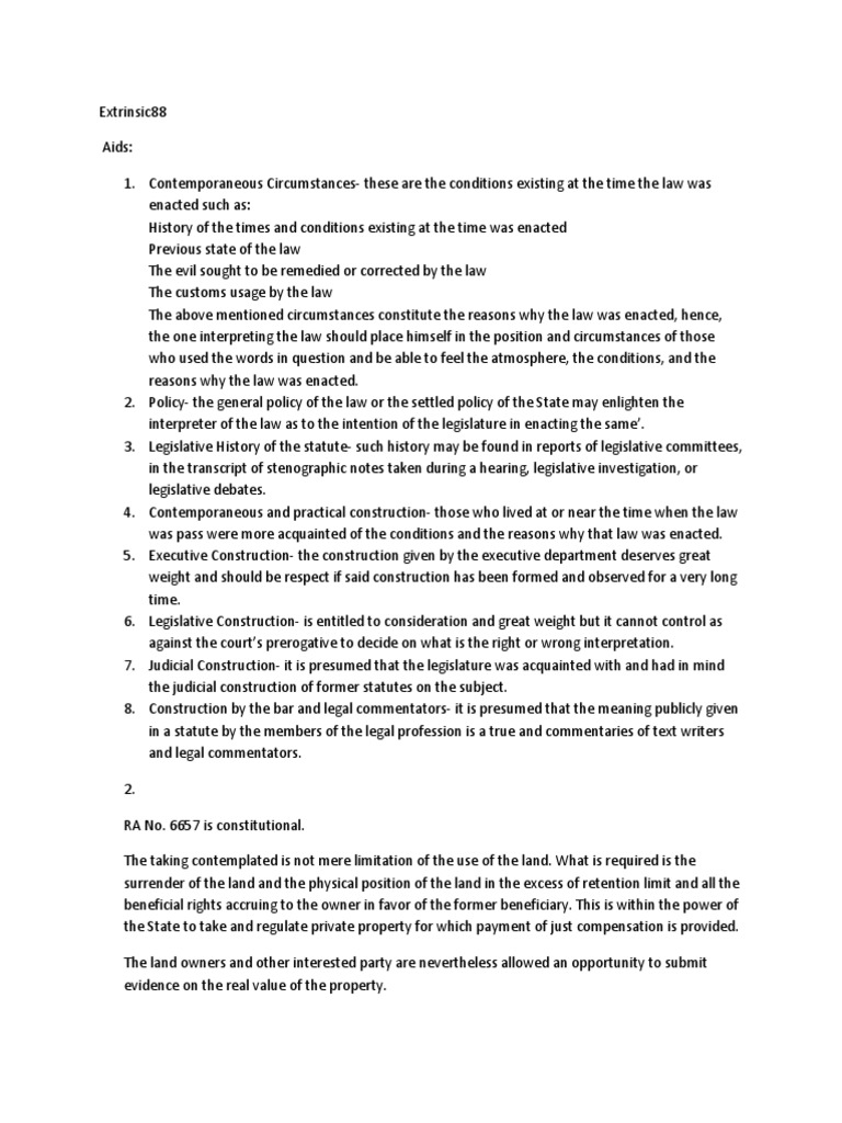 Understanding Extrinsic Aids in Law | PDF | Eminent Domain | Statutory ...