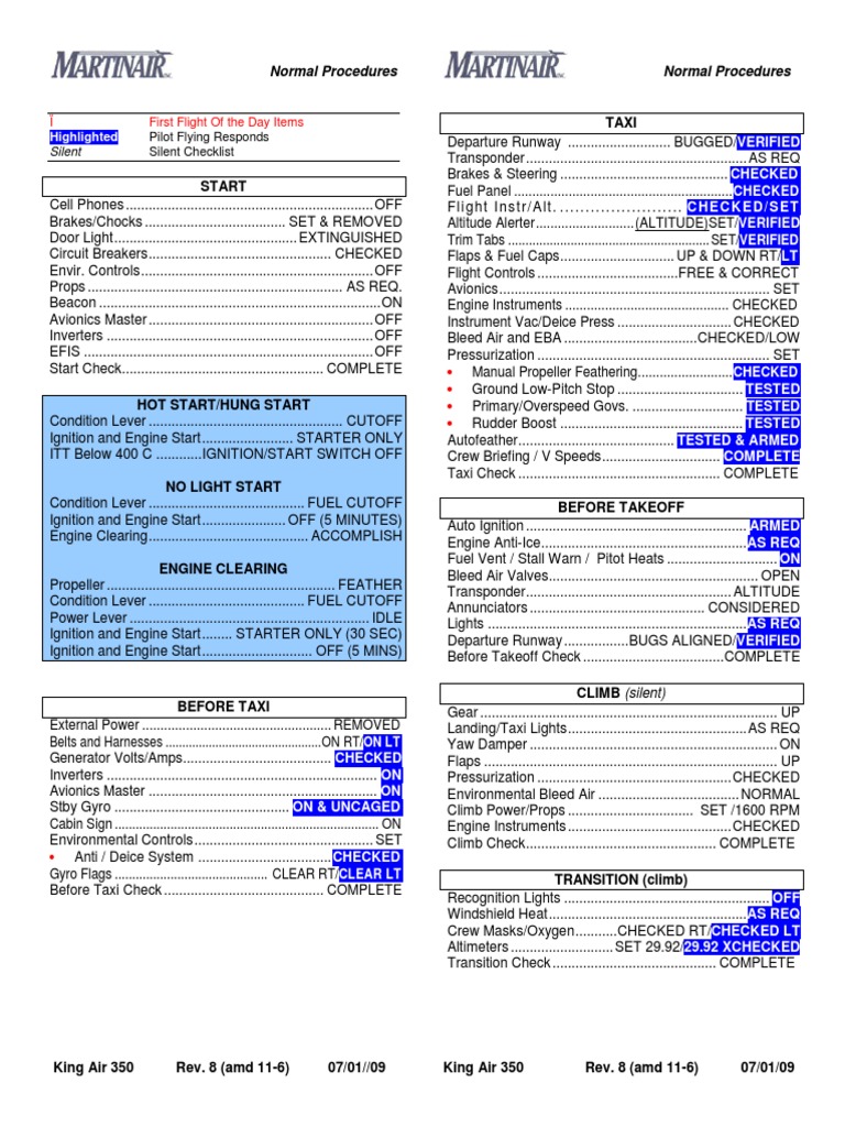 BE 350 Normals Checklist | Download Free PDF | Aviation | Aerospace