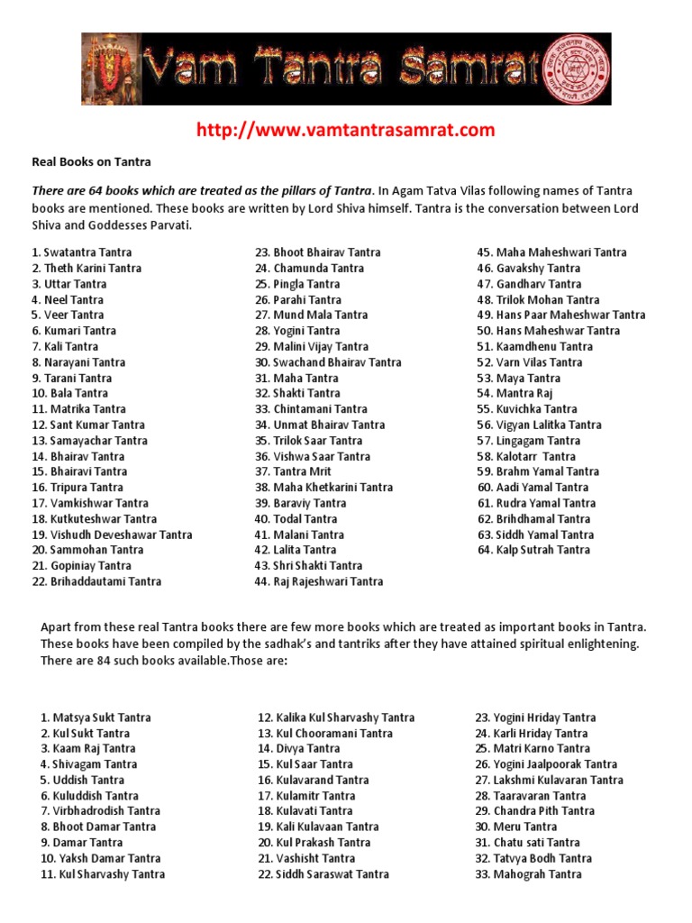 An Overview of the 64 Primary Tantric Texts According to the Agam Tatva ...