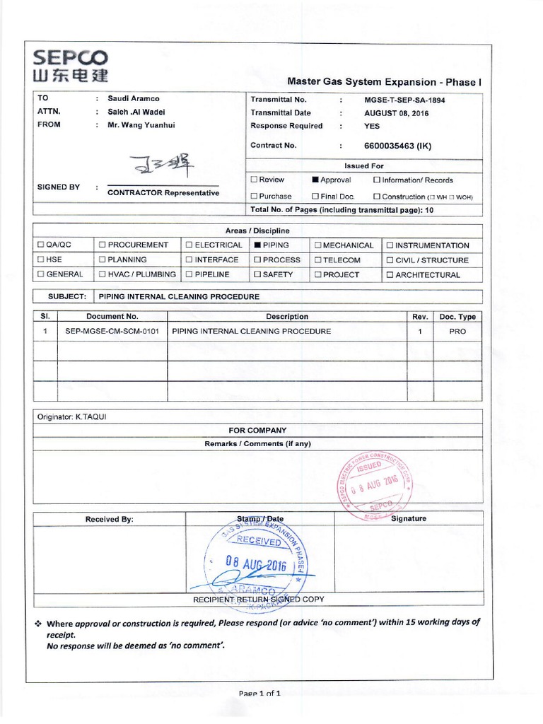 Piping Internal Cleaning Procedure | PDF
