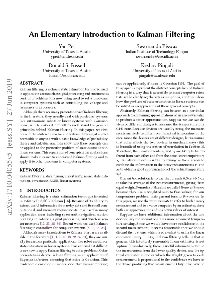 Kalman Filter | PDF | Kalman Filter | Covariance Matrix