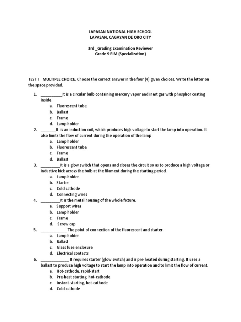 3RD Quarter Grade 9 Eim Reviewer | PDF | Incandescent Light Bulb ...