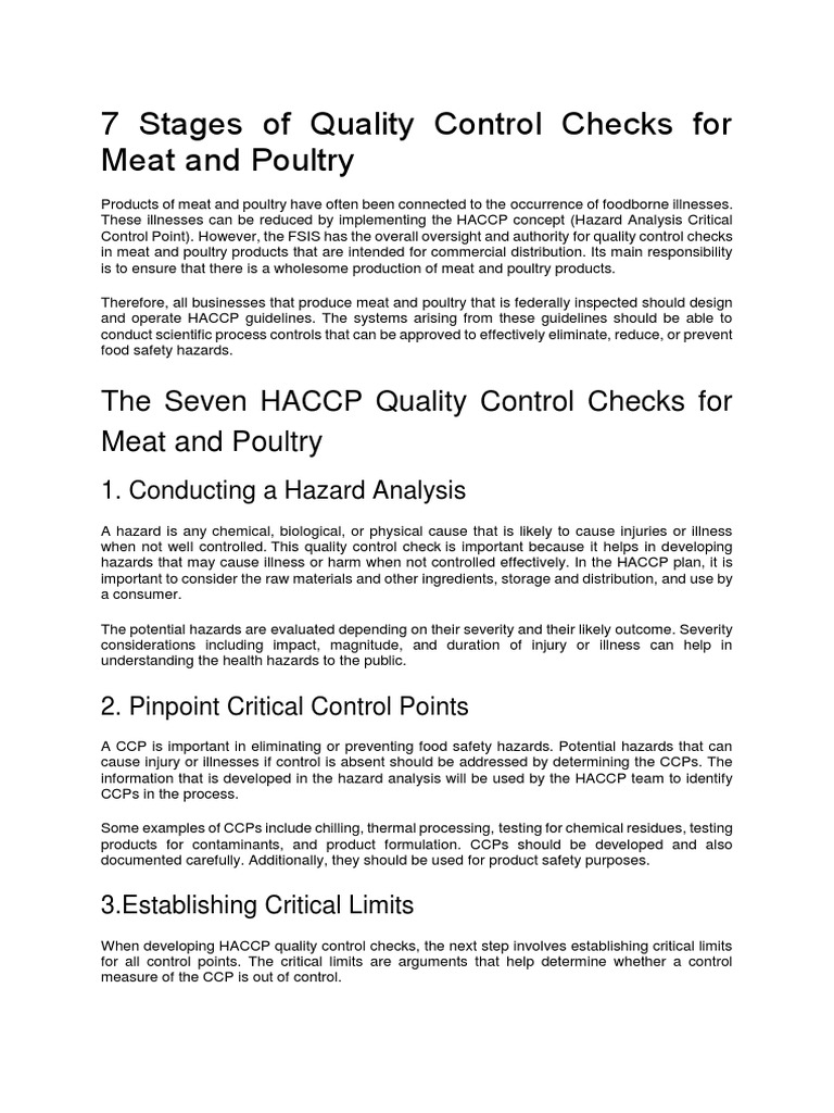 7 Stages of Quality Control Checks For Meat and Poultry | PDF | Hazard ...