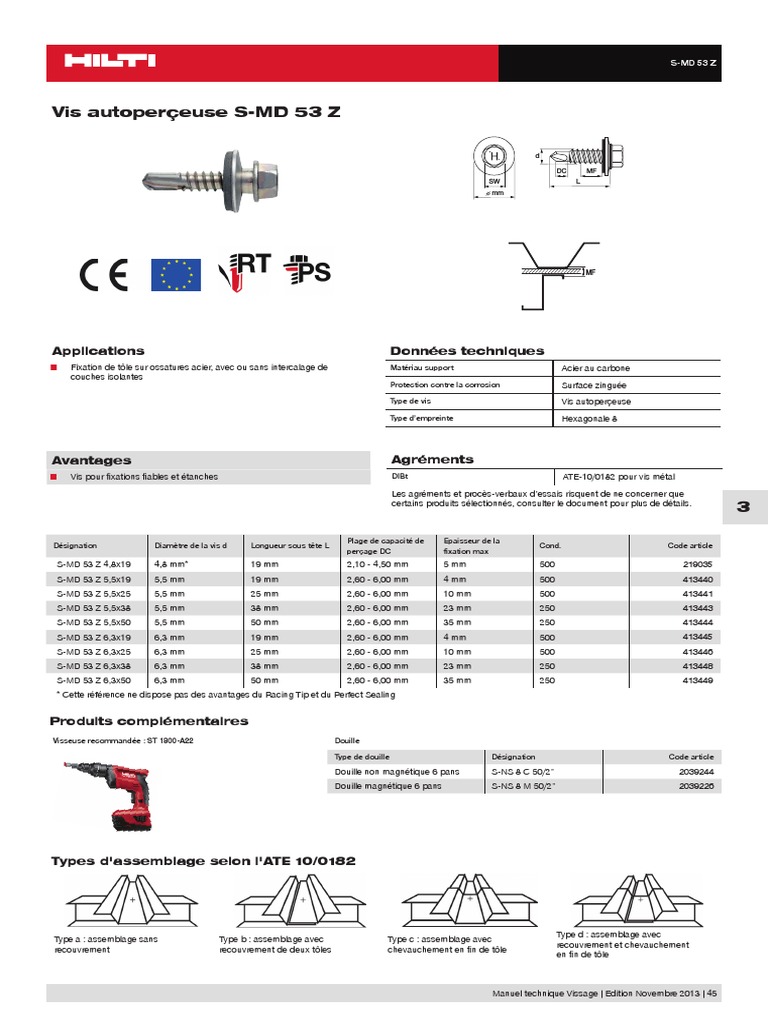 Vis autoperceuses S-MD 53 Z : Guide technique | PDF | Éléments ...